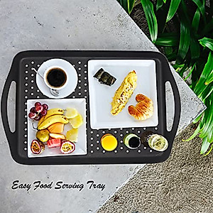 ECOIOU Non Slip Food Serving Tray with Handles, 2-Pack Rectangle Anti-Slip Non-Toxic Dishwasher Safe Tray for Snack Fruit Dessert Breakfast Drink (Black)
