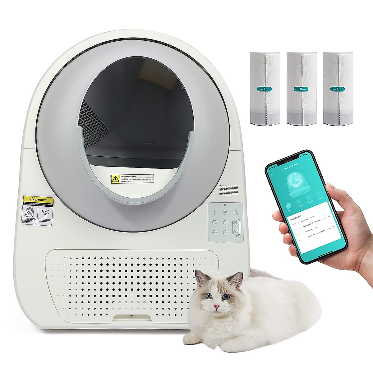 boqii Cat Litter Box Self Cleaning, WiFi Enabled APP Remote Control for Multiple Cats Secure, 13L Ultra-Large Waste Box,Quiet Self-Cleaning Cat Litter Box (Grey)