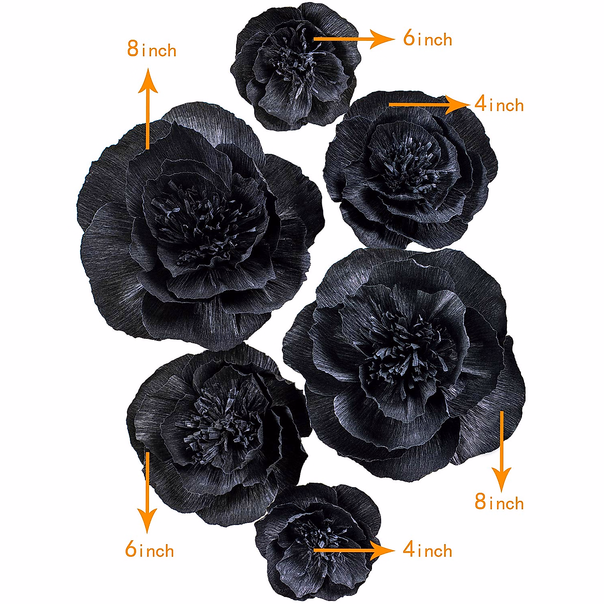 Letjolt Artificial Black Paper Flower Decorations for Wall Backdrop Wedding Birthday Baby Shower Bridal Shower Nursery Decor(Black Set 6)