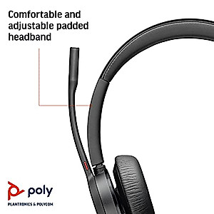 Poly - Voyager 4320 UC Wireless Headset (Plantronics) - Headphones with Boom Mic - Connect to PC/Mac via USB-A Bluetooth Adapter, Cell Phone via Bluetooth - Works with Teams (Certified), Zoom & More