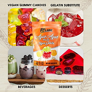 Agar Agar Powder 8oz - Vegan Gelatin Powder Unflavored - For Use in Baking, Vegan Jello, DIY Petri Dishes, as a Thickener and Gummy Candy Mixes – Nutrient Rich - by Fit Lane Nutrition