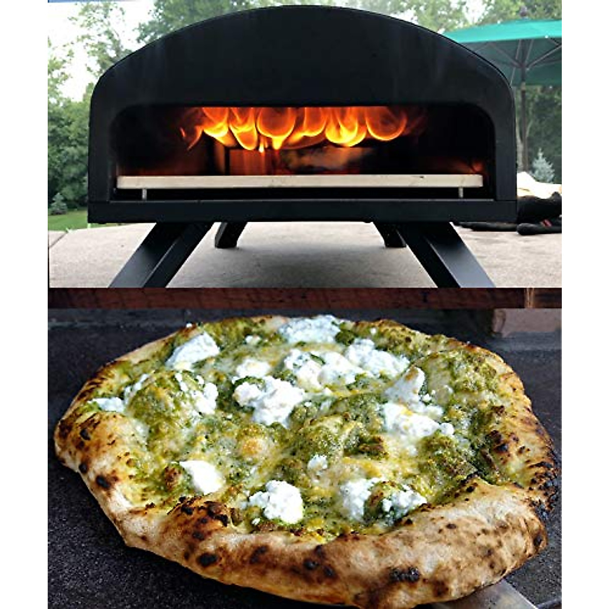 Bertello Outdoor Pizza Oven Black + Pizza Peel Combo. Outdoor Wood Fired Pizza Oven and Portable Pizza Oven