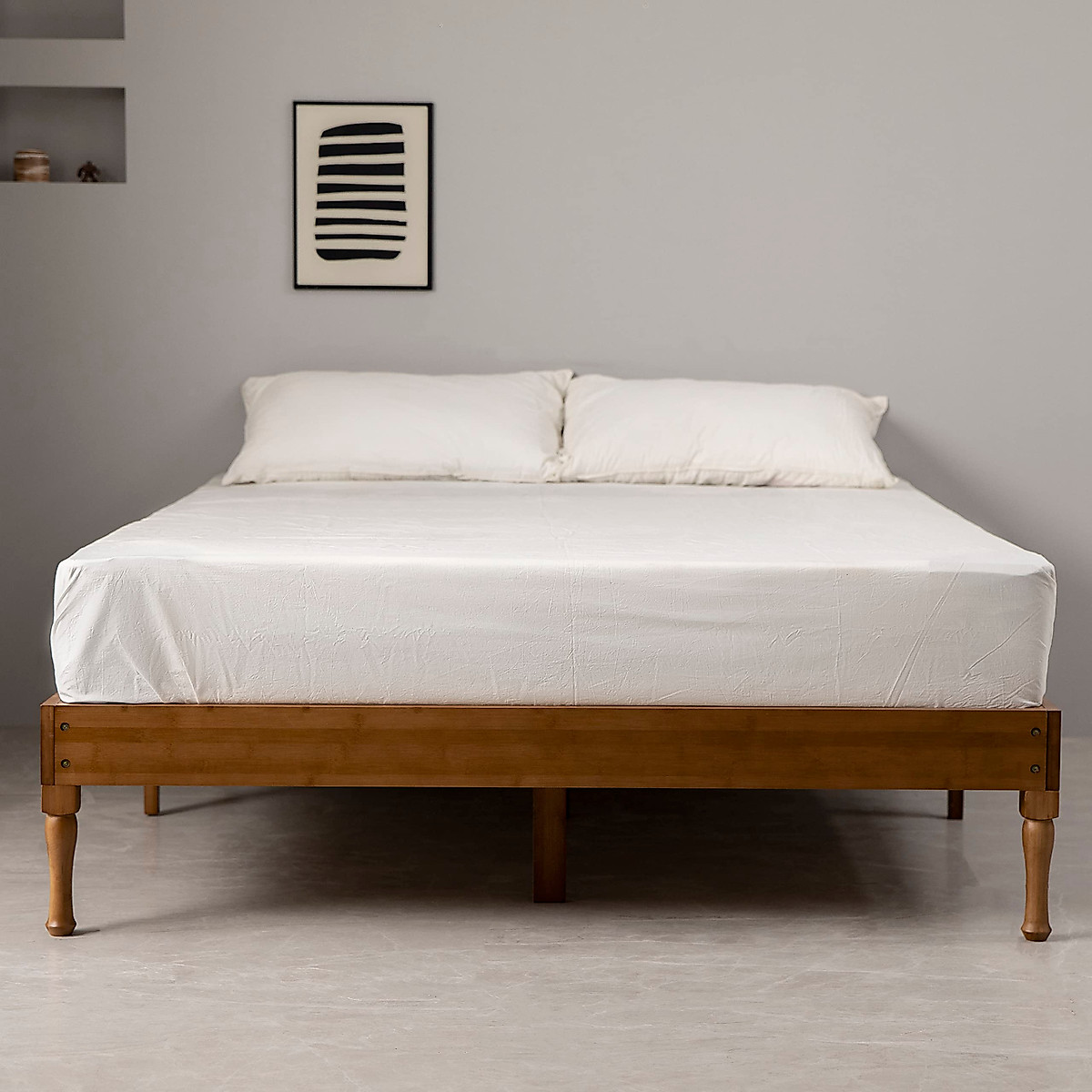 GTNSAFP 14 Inch Bamboo Wood Platform Bed Frame/Wood Slat Support/No Box Spring Needed/Easy Assembly,Coffee, Queen