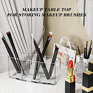 Rolybag Acrylic Makeup Brush Holder Organizer 3 Slots Cosmetic Brushes Storage Clear Pen Holder Eyeliners Eyebrow Pencil Display Case for Desk and Bathroom Vanity Storage Solution