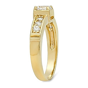 The Bling Factory 5.5mm Gold Plated Small Round CZ Solitaire Ring w/CZ Band, Size 5