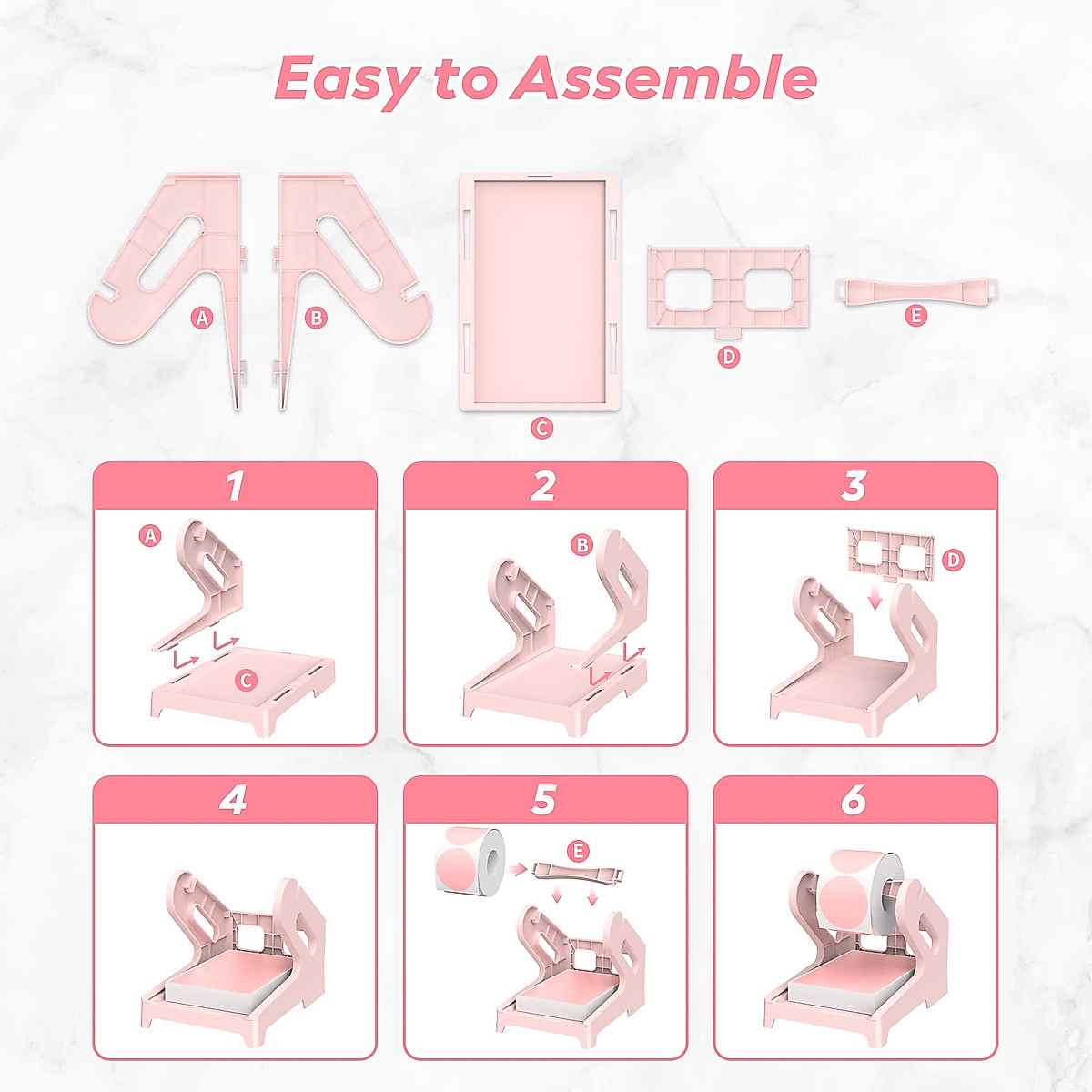 PONNOR Label Holder Thermal Label Holder for Rolls and Fanfold Labels Shipping Label Stand Desktop Printer DIY Accessory Supplies for Home, Office (Pink)