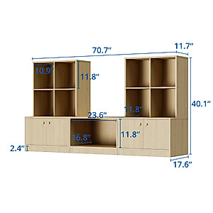 Cozy Castle Combination Book Shelf, 3-Piece Bookcase Set with 8 Cubes and 4 Doors, Large Cube Storage Bookshelf for Living Room, Playroom and Classroom, Oak