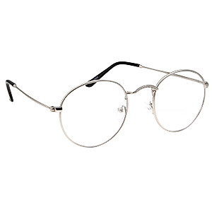 grinderPUNCH Retro Round Clear Lens Glasses Metal Frame - Silver