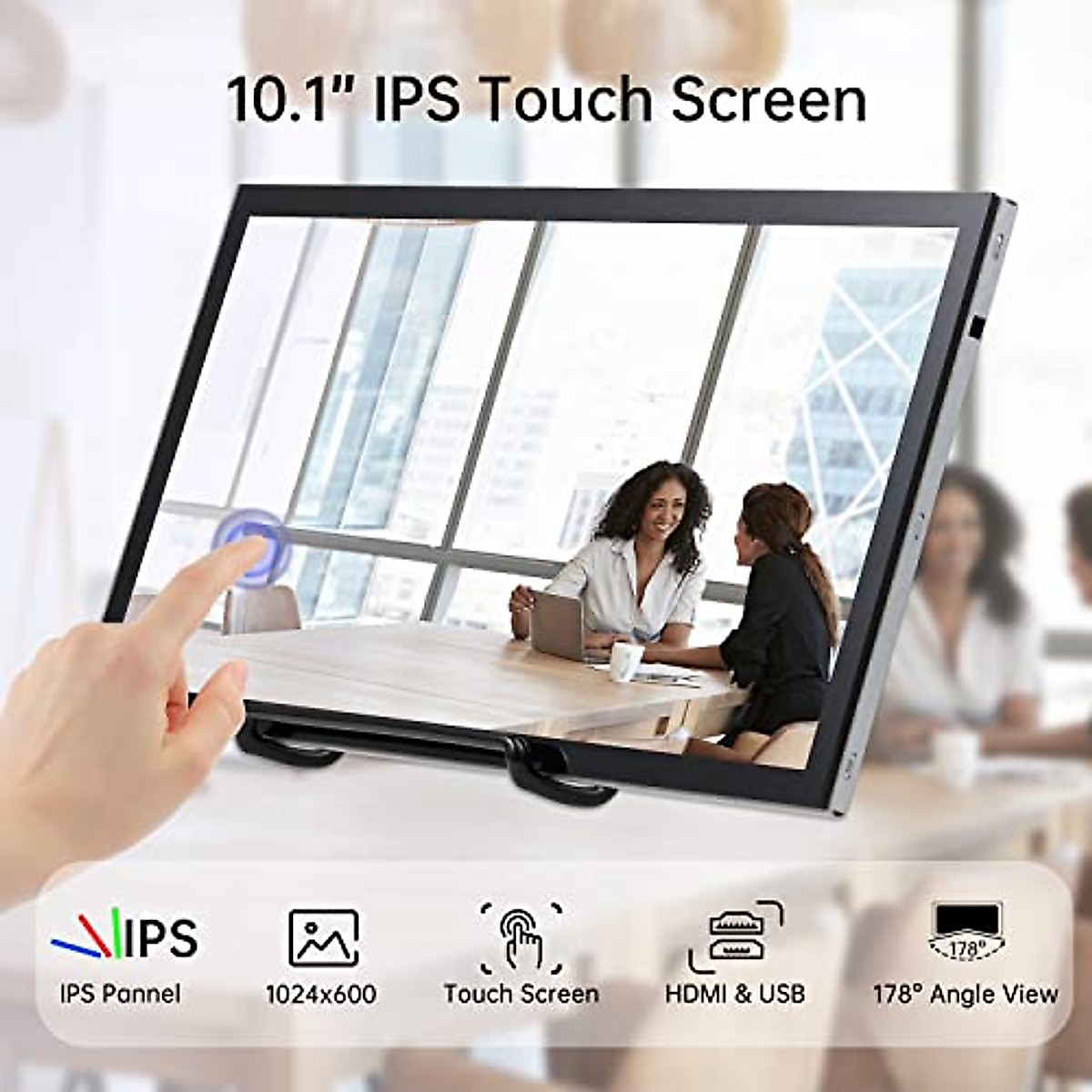 HAMTYSAN Raspberry Pi Screen, 10.1 Inch Touchscreen Monitor 1024x600 Small HDMI Monitor w/Stand, IPS LDC Screen Display for Raspberry Pi 400/4/3/2/Zero/B/B+ Jetson Nano Win11/10/8/7