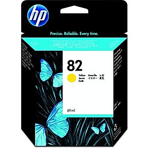 HP 82 Yellow 69-ml Genuine Ink Cartridge (C4913A) for DesignJet 820MFP, 815MFP, 800, CC800PS, 510, 500, 500 Plus, 500ps, 120, 50ps, 20ps & 10ps Large Format Printers