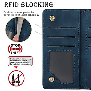 RANYOK Wallet Case Compatible with iPhone 12/12 Pro (6.1 inch), Premium PU Leather Zipper Flip Folio Wallet RFID Blocking with Wrist Strap Magnetic Closure Built-in Kickstand Protective Case - Blue
