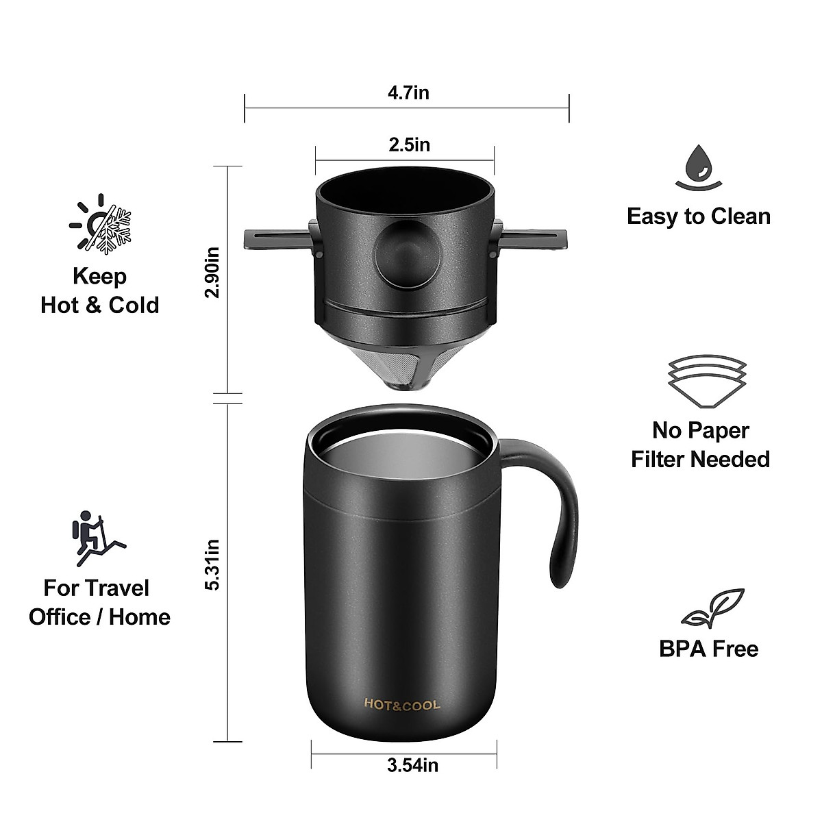 OARSE 16oz Camping Coffee Maker Pour Over Coffee Maker Set，Camp Pour Over Set，Portable Coffee Kit for Travel, Camping, Offices, Backpacking