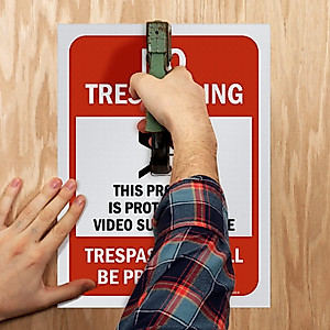 SmartSign (Pack of 5) 12 x 9 inch “No Trespassing - Property Protected By Video Surveillance” Sign, Screen Printed, 10 mil Polystyrene Plastic, Red/Black on White, Made in USA