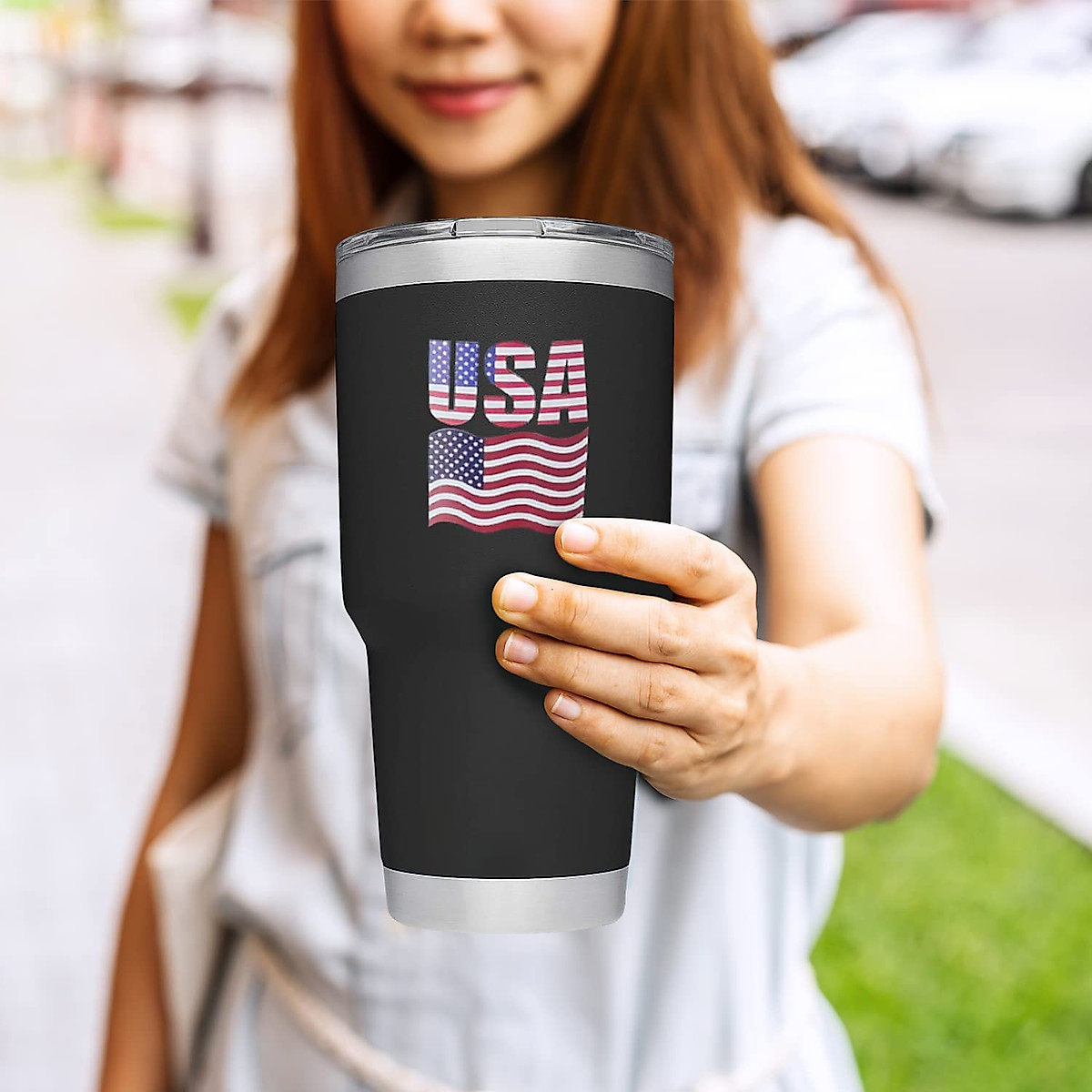AAFEEN Black Coffee Tumbler Cup 30 oz | Double Walled Insulated Flask | Rust Proof Stainless Steel Hot and Cold Tumbler with Magslider Lid | Tea, Coffee Travel Mug for Men & Women with USA Flag Logo