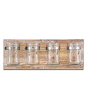 Rustic Hanging Mason Jar Organizer- BeSuerte Farmhouse Home Mason Jar Decor Toothbrush Holder, Wall Mount Decor 4-Jar for Office, Bathroom, Kitchen, and Entryway Decor Storage,Brown