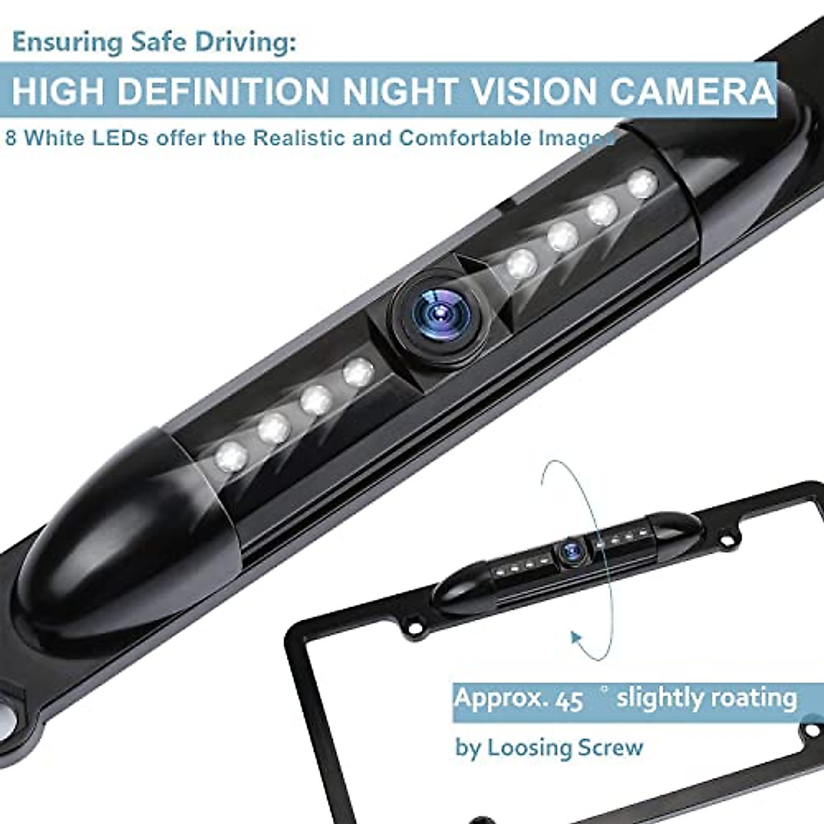 AOCISKA License Plate Frame Backup Camera, Rear View Camera with 8 LED, 170° Viewing Angle Night Vision Car Camera,Waterproof Backup Camera Vehicle Universal for Car,SUV,Truck