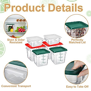 Tioncy Food Storage Container with Lids Set 2 Qt 4 Qt 6 Qt Square Clear Commercial Containers with Scales Handles for Home Restaurant Kitchen Food Storage, Proof Dough, Marinating Meat (3 Pcs)