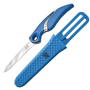 CUDA 3" Net Knife Saltwater & Freshwater Serrated Edge Titanium Bonded Stainless Steel Blade Knife with Non-Slip Scale Pattern Grip | Sheath Included