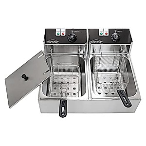 PartyHut 12 Liter/12.6 Quart Dual-tank Commercial Deep Fryer Machine, Double Basins Large Capacity Stainless Steel Countertop Fryer, 110v Double Two Tank Design for Small Business and Events