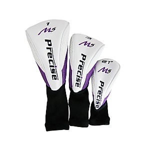 Precise M5 Ladies Womens Complete Right Handed Golf Clubs Set Includes Titanium Driver, S.S. Fairway, S.S. Hybrid, S.S. 5-PW Irons, Putter, Stand Bag, 3 H/C's Purple (Right Hand)