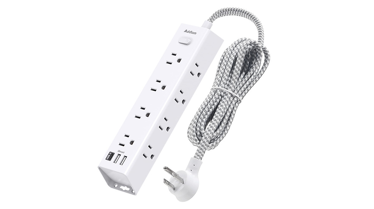 Addtam Surge Protector Power Strip - 12 Outlets & USB, 10ft Cord