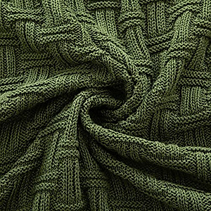 RUDONG M Forest Green Cotton Cable Knit Throw Blanket, Cozy Warm Knitted Couch Cover Blankets, 50 x 60 Inch