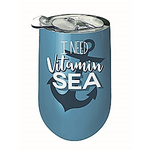 Spoontiques 16938 I Need Vitamin Sea Stainless Wine Tumbler, Blue