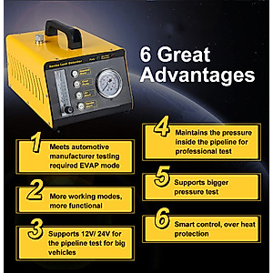 QPKING EVAP Smoke Fuel Leakage Tester 4 in 1 Car Conduit Pipe System Leak Detection Tools, Car Fuel Leak Detector for 12V/24V Vehicles Boats with Adjustable FlowMeter Leak Detector