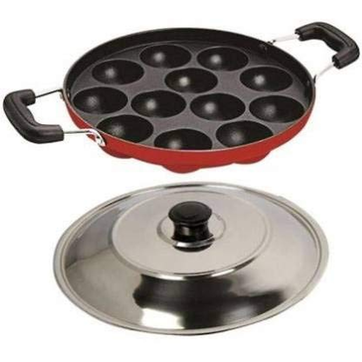 SRIYUG Non Stick Appam Maker 12 Cavity Appam Patra Pan with 2 Side Handle And Stainless Steel Lid