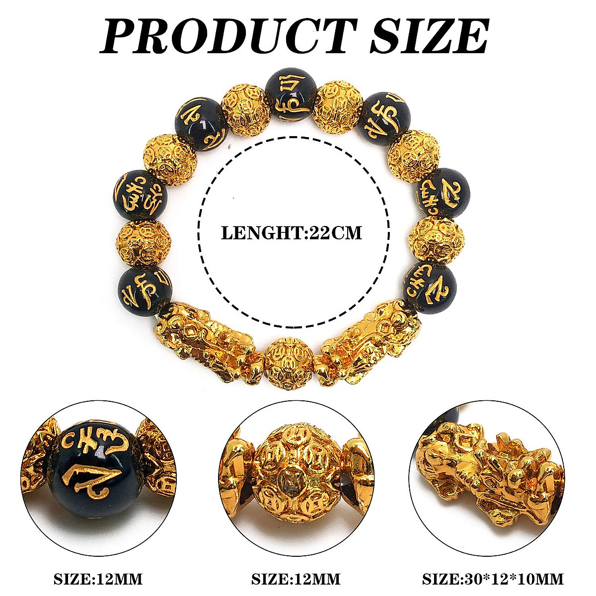 Feng Shui Wealth Pi Xiu Bracelet, 2 Pcs Black Amulet Bead Bracelets for Women Men Attract Wealth Money Good Luck Feng Shui Jewelry