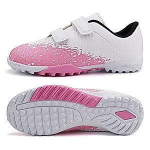brooman Kids Turf Soccer Shoes Boys Girls Football Shoes Indoor Soccer Shoes (1,White Pink)