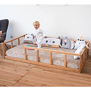 BUSYWOOD Platform Bed for Nursery - Bedroom Furniture for Toddlers - Montessori Floor Bed in Playroom for Boy and Girl (Model 10, Floor Bed without Slats)