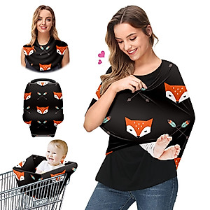 Baby Car Seat Stroller Covers Feather Arrows and Fox Nursing Cover Breastfeeding Scarf Soft Breathable Stretchy Infant Car Canopy Coverage Carseat Cover for Boys and Girls Multi Use