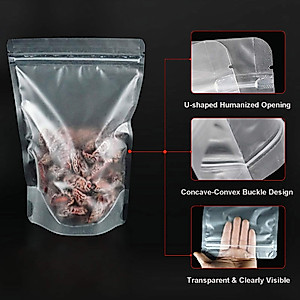 50 Pack Matte Frosted Clear Zipper Food Bags, Stand Up Pouch Bag Resealable Stand Up Candy Bags, Snack Food Tea Packing Dried Fruit Pouches (5.5"x7.8")