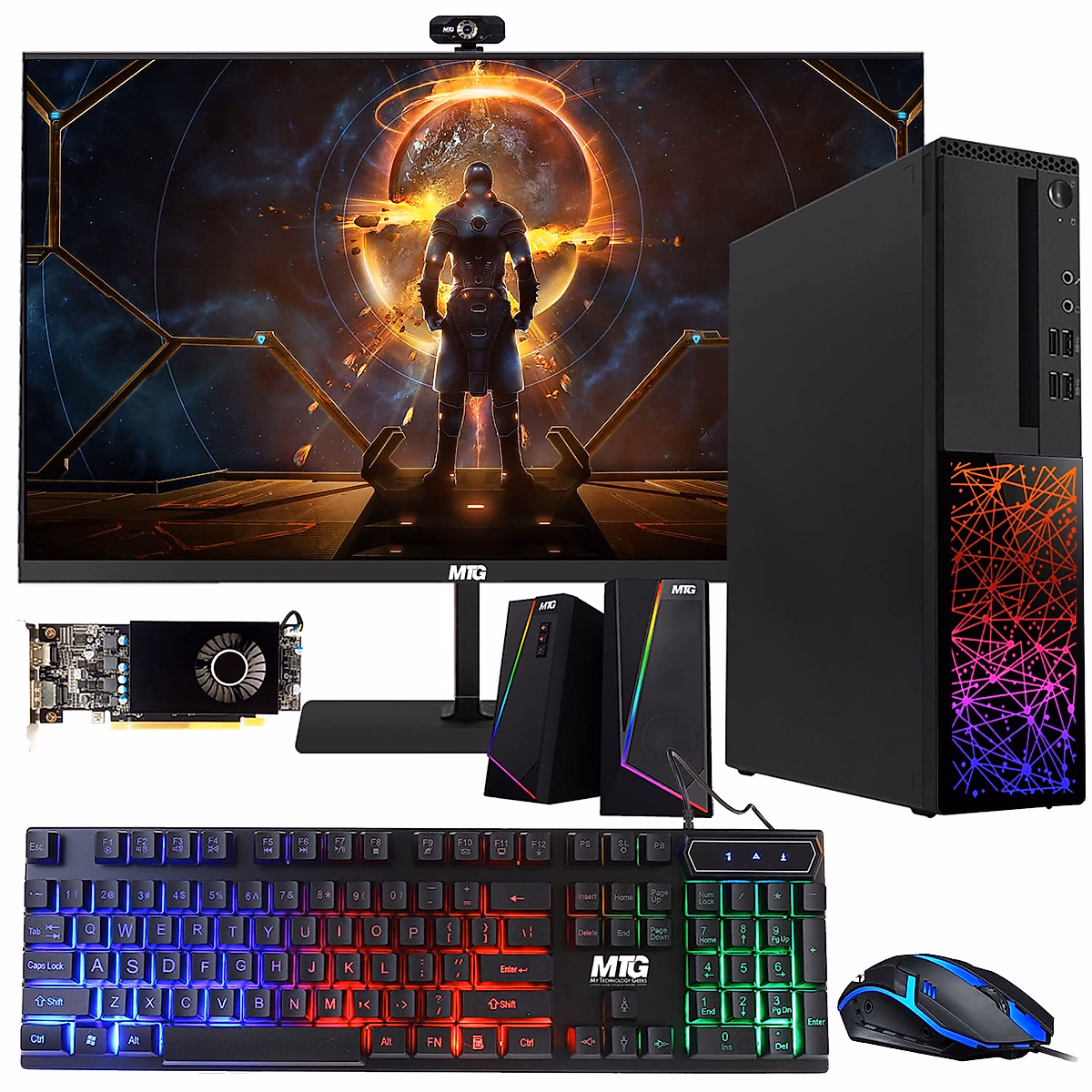 TechMagnet Gaming Desktop PC, Intel i5 6th Gen, Galaxy, 16GB RAM, 240GB SSD, MTG New 24 Inch Monitor, AMD RX 550, RGB Keyboard Mouse, Speaker, Webcam, Win 10 Pro (Renewed)