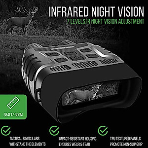 Bush Tech Night Vision Binoculars, Military-Grade Infrared Binoculars with Camera for Hunting and Surveillance, Day and Night High-Power Binoculars with 3X Digital Zoom, 984ft Range, 2.31” LCD Display
