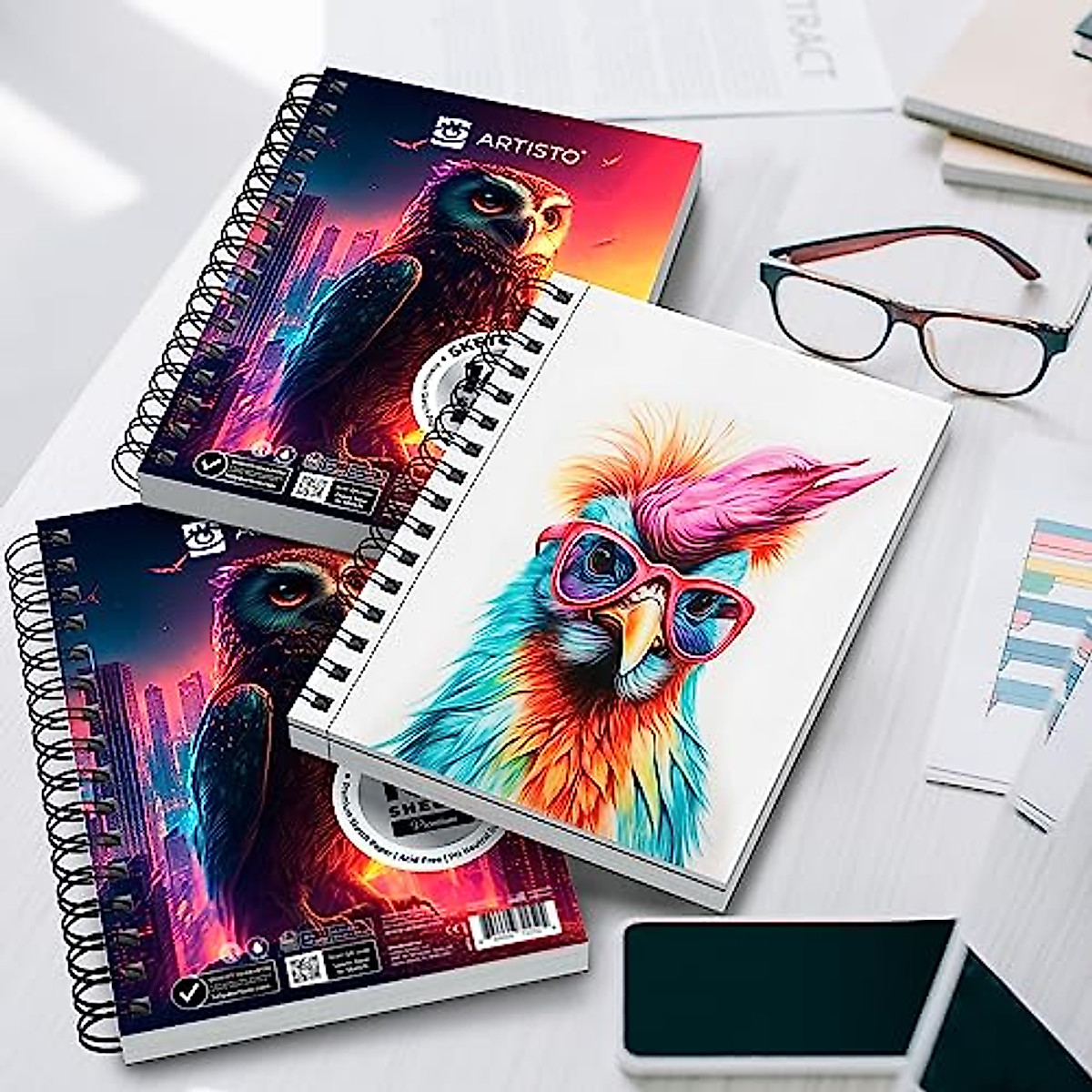 ARTISTO 5.5X8.5” Premium Sketch Book Set, Pack of 2 (200 Sheets), 68lb (100g/m2), Spiral Bound, Acid-Free Drawing Paper, Perfect for Most Dry Media