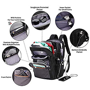 TUDEQU Travel Laptop Backpack,Anti Theft Extra Large Computer Bag with WET Pocket USB Charging Port,Water Resistant TSA Business Computer Backpack for Men Women Fits 17 Inch Laptop and Notebook