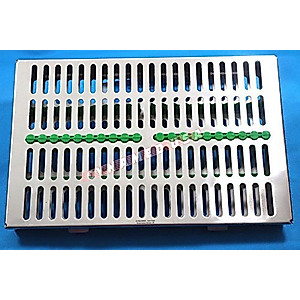 SYNAMED USA German Stainless Dental Autoclave Sterilization Cassette Box Tray for 20 Instruments Green