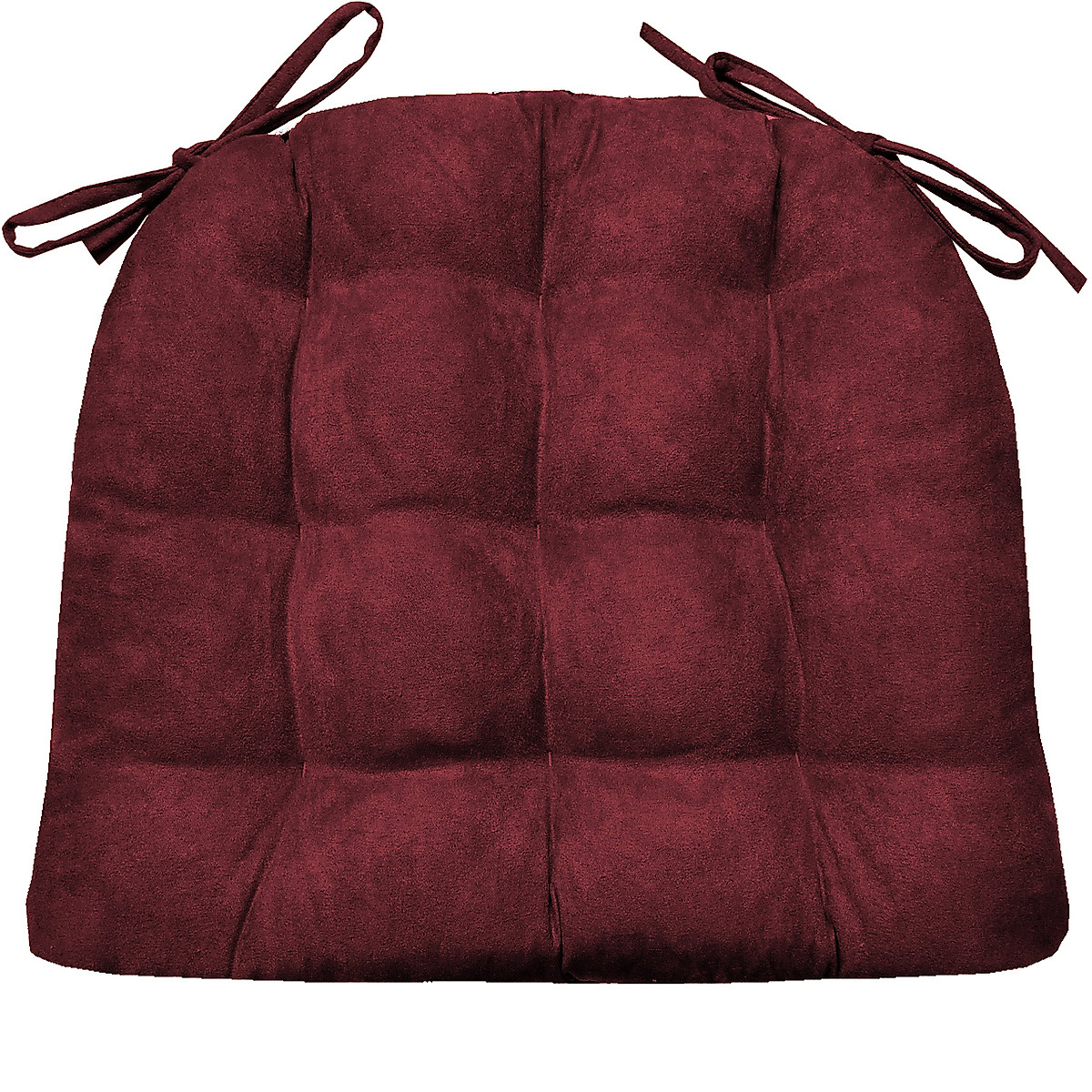 Barnett Home Decor Microsuede Claret Red Dining Chair Pad with Ties - Standard Size 17 Chair Cushion - Latex Foam Fill Cushion, Reversible, Machine Washable - Microfiber Ultrasuede Wine Red