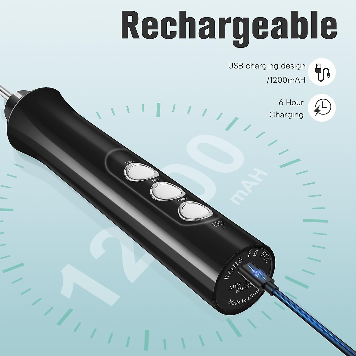 Rechargeable Milk Frother Handheld for Coffee, Stirrers Electric Whisk with Wall Mounted Stand, Drink Mixer Hand Frother Wand (MF02)