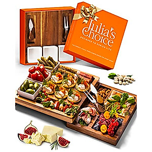 Julia's Choice Charcuterie Board Set - Cheese Board Set - Wood Serving Board – Compact Swivel Cheese Board with Knives and Bowls – Wedding Gifts - Bridal Shower Gifts - House Warming Gifts New Home