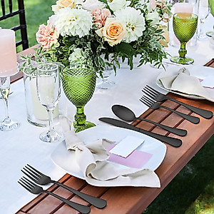 LIANYU 77-Piece Matte Black Silverware Set with Steak Knives and Serving Utensils, Modern Stainless Steel Flatware Cutlery Set for 12, Fancy Eating Utensils Tableware, Dishwasher Safe