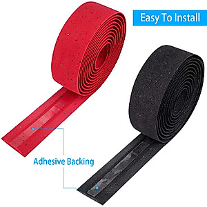 Awpeye Bicycle Handlebar Tape Cork Bar Tape with End Plugs for Road Bike and Cycling - 4 Rolls (Black, Red)