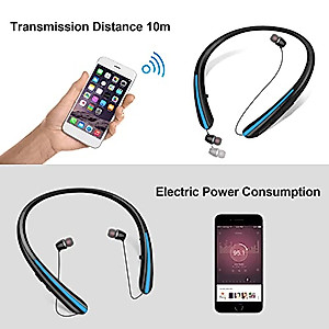 APPINESSEY Bluetooth Headphones Retractable, Neckband Headset with Sports Sweatproof/Waterproof, Noise Cancelling and Stereo Quality Sound Earbuds with Mic for Driving, Workout, Running (Black Blue)