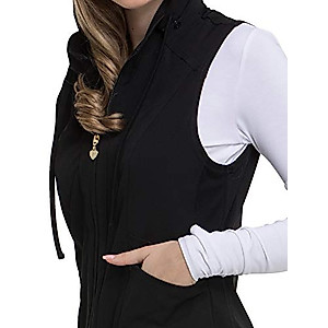 HeartSoul Break On Through Women Scrubs Vest Zip Front HS500, M, Black