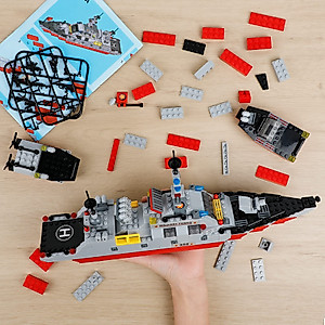 City War Battleship Building Block Set, Military Warship with Rescue Helicopter, Patrol Boat, and Army Vehicle, Best Aircraft Carrier Toys Birthday Gift for Kids and Boys Ages 6+ (952 Pieces)