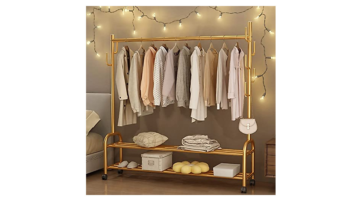 GAMNOF Gold Clothes Rack with Wheels - Stylish Storage