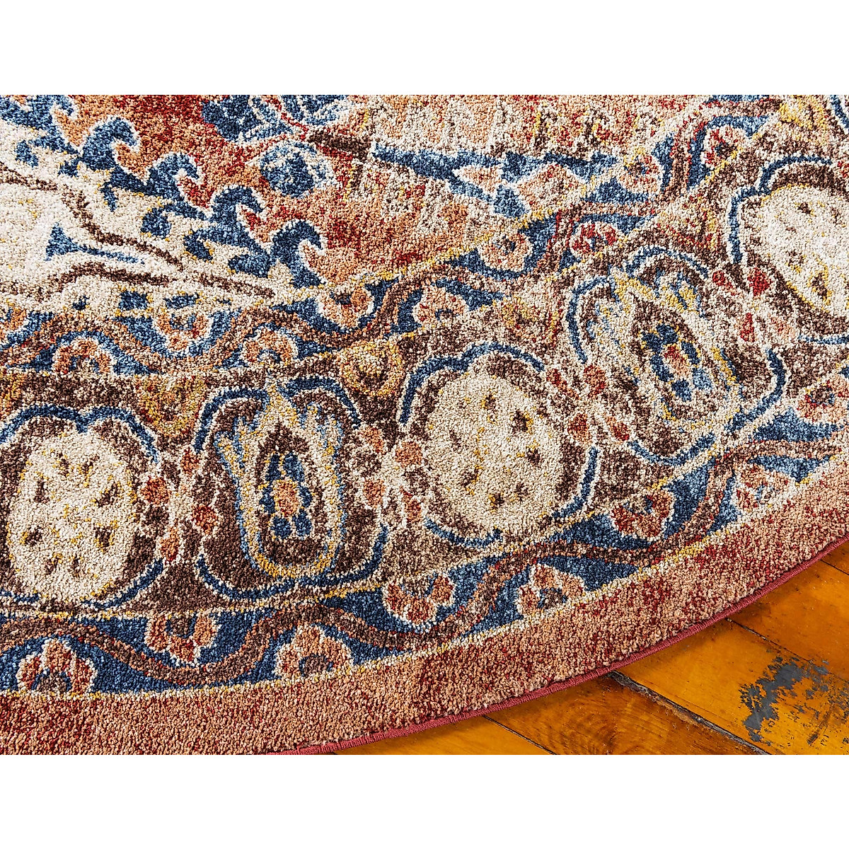 Unique Loom Utopia Collection Area Rug - Larissa (7'Round, Terracotta/ Blue)