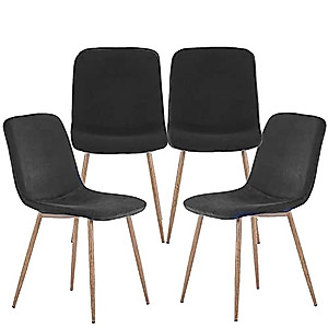 Beaugreen Velvet Dining Chairs Set of 4 Modern Kitchen & Dining Room Chairs with Metal Legs Upholstered Dining Accent Chairs for Home(Black)